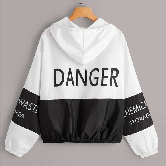 SHEIN | Jackets & Coats | Danger Chemical Waste Storage Area Zippered ...